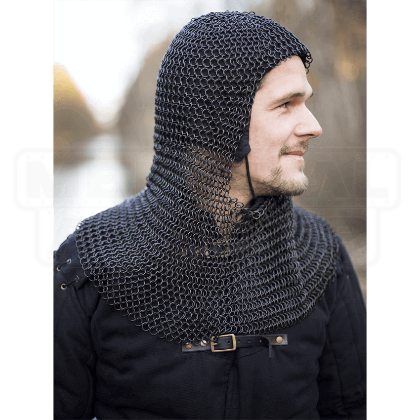 Black Alaric Chainmail Hood - MCI-3219 by Medieval Armour, Leather ...