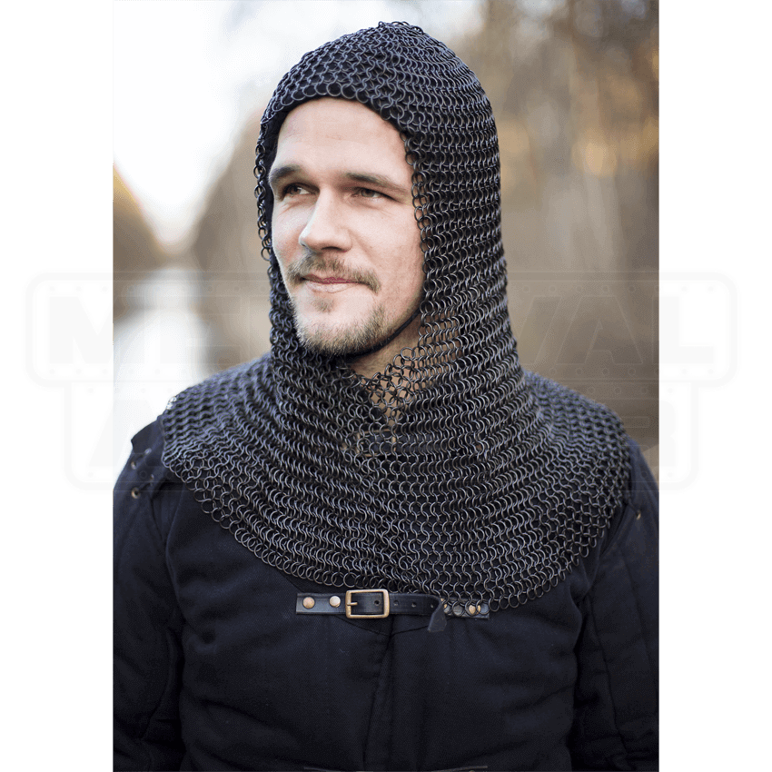 Black Alaric Chainmail Hood - MCI-3219 by Medieval Armour, Leather ...