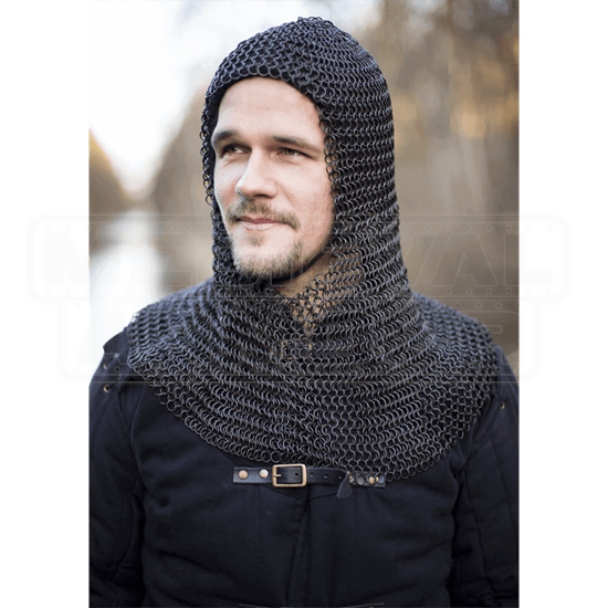 Black Alaric Chainmail Hood - MCI-3219 by Medieval Armour, Leather ...