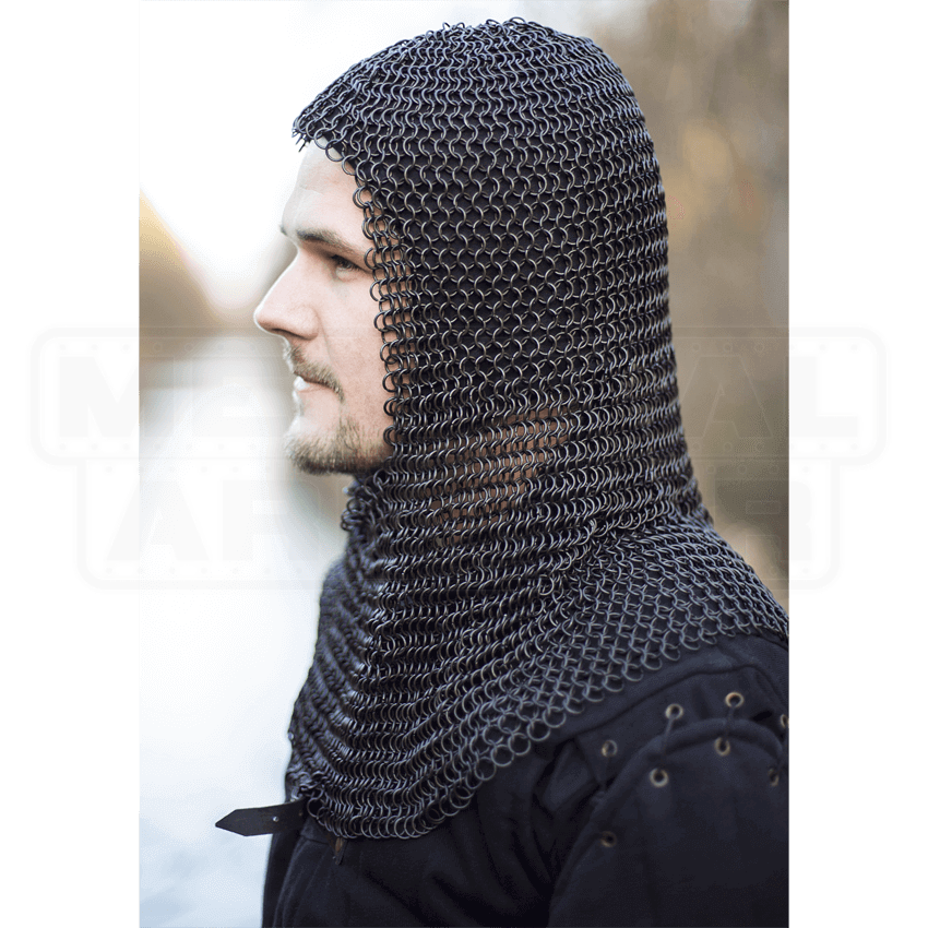 Black Alaric Chainmail Hood - MCI-3219 by Medieval Armour, Leather ...