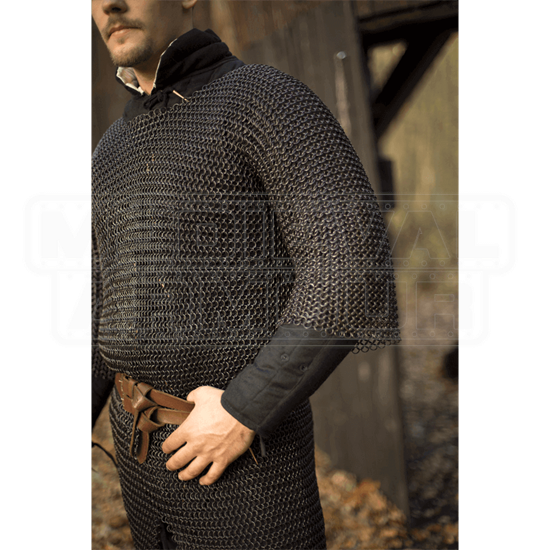 Black Ragnar Chainmail Hauberk - MCI-3222 by Medieval Armour, Leather ...