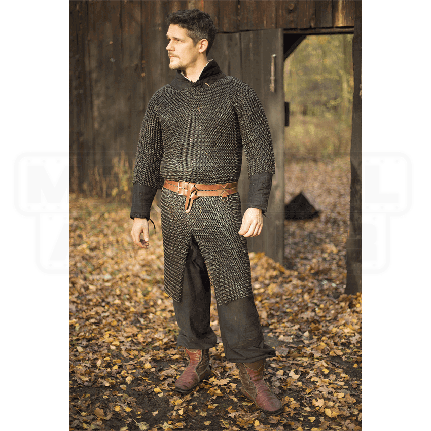 Black Ragnar Chainmail Hauberk - MCI-3222 by Medieval Armour, Leather ...