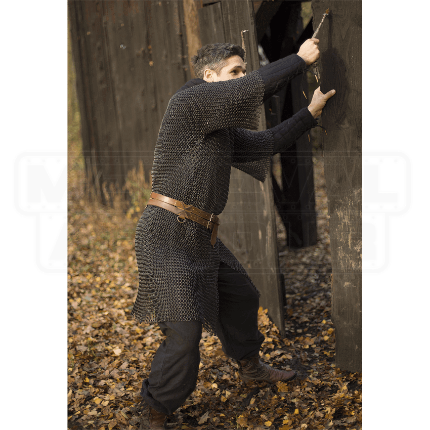 Black Ragnar Chainmail Hauberk - MCI-3222 by Medieval Armour, Leather ...