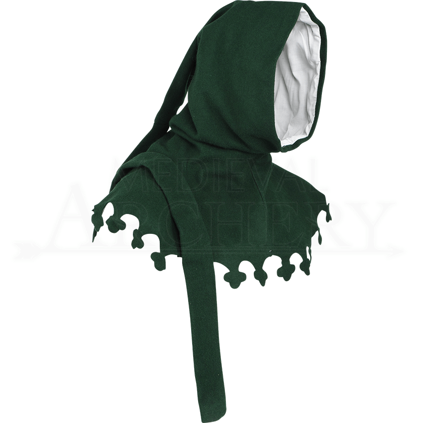 Wool Medieval Liripipe Hood - Green - HW-701411G by Traditional Archery ...