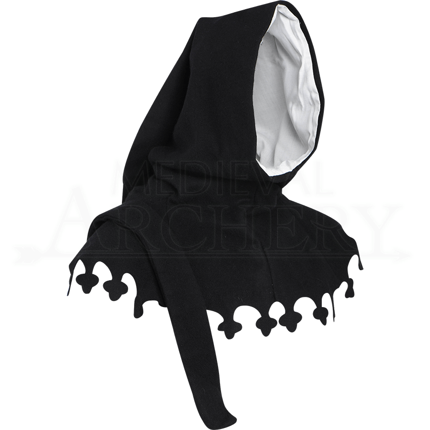 Wool Medieval Liripipe Hood - Black - HW-701545BK by Traditional ...