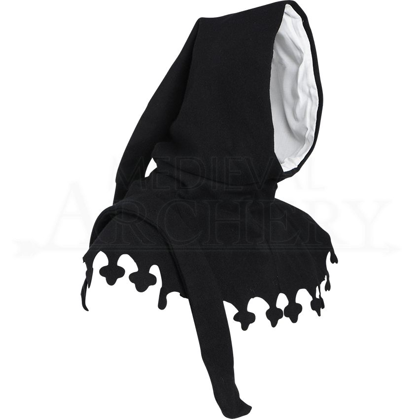 Wool Medieval Liripipe Hood - Black - HW-701545BK by Traditional ...