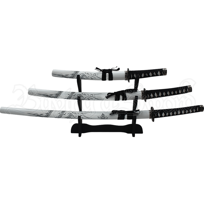 White Carved Dragon Sword Set - NP-K-0021-4-DG-WT by Medieval Swords ...