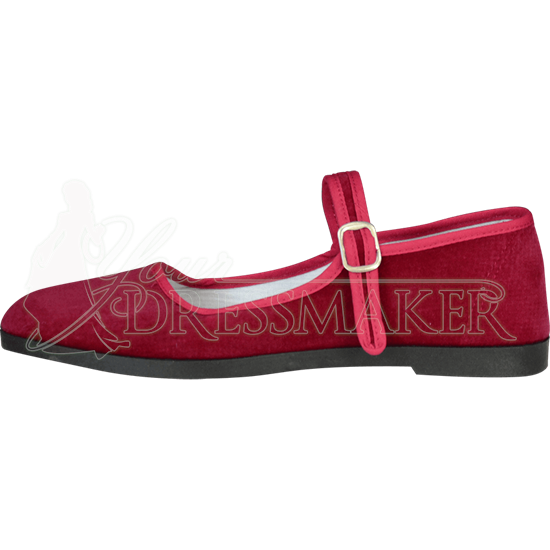 Burgundy Velvet Lady Jane Shoes - FW5001 by Medieval and Renaissance ...
