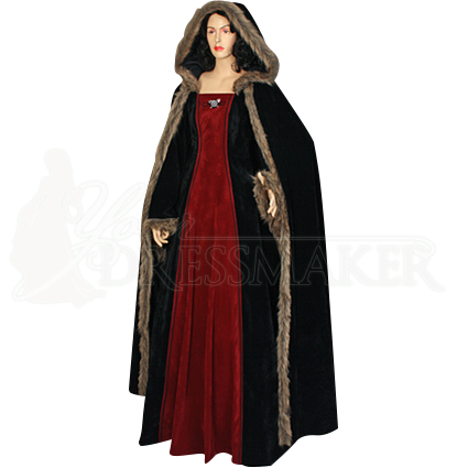 Fur Trimmed Medieval Dress with Hood - MCI-298 by Medieval and ...