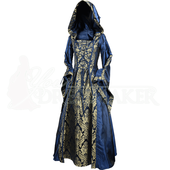 Alluring Damsel Dress with Hood - Blue with Gold - MCI-619 by Medieval ...