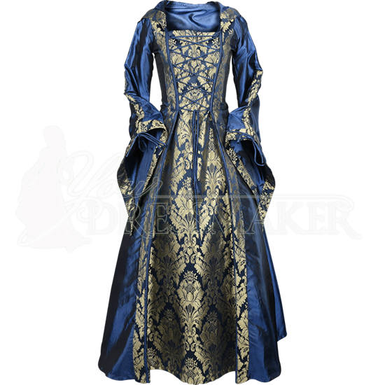 Alluring Damsel Dress with Hood - Blue with Gold - MCI-619 by Medieval ...