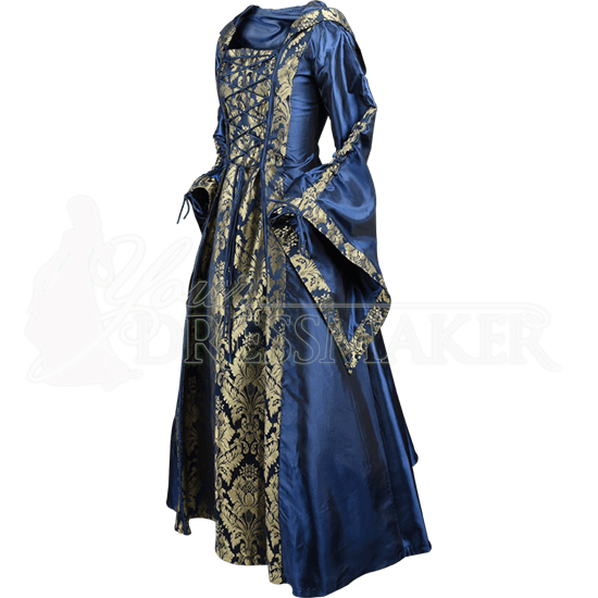 Alluring Damsel Dress with Hood - Blue with Gold - MCI-619 by Medieval ...