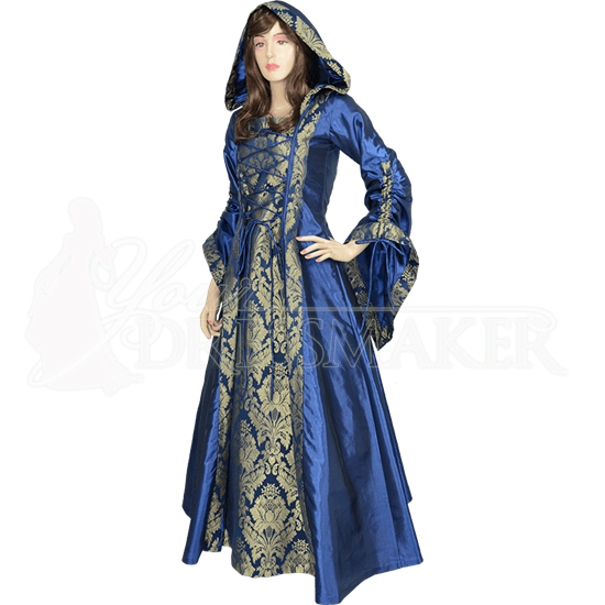 Alluring Damsel Dress with Hood - Blue with Gold - MCI-619 by Medieval ...