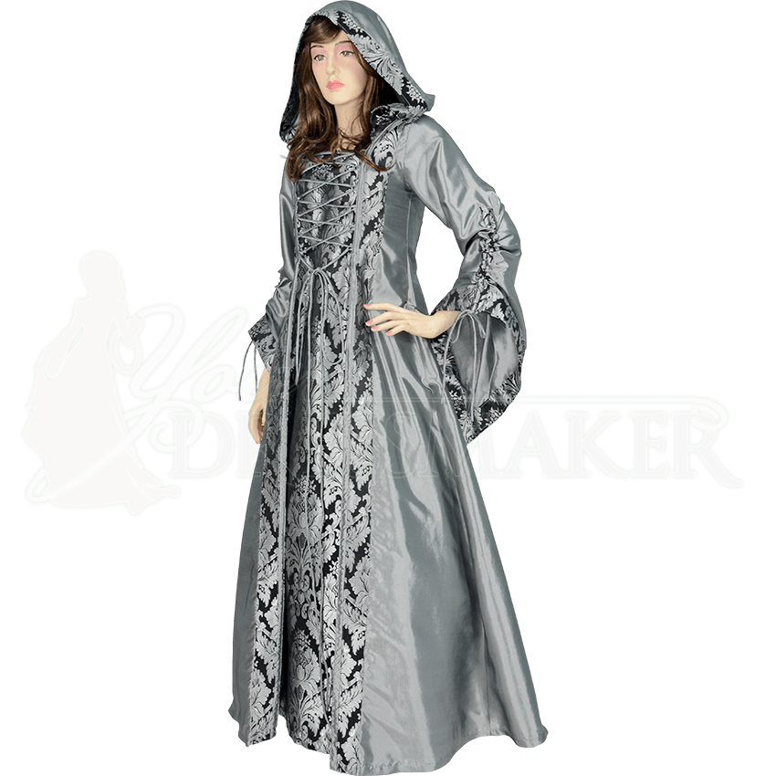 Alluring Damsel Dress with Hood - Silver with Black - MCI-623 by ...