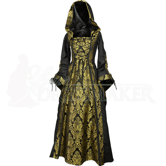 Alluring Damsel Dress with Hood - Black with Gold - MCI-624 by Medieval ...