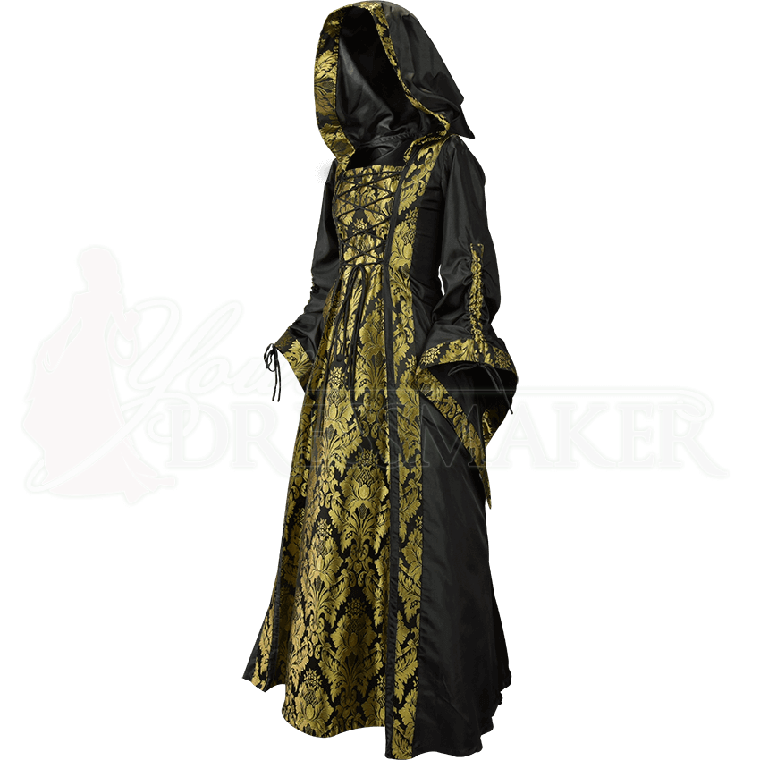 Alluring Damsel Dress with Hood - Black with Gold - MCI-624 by Medieval ...