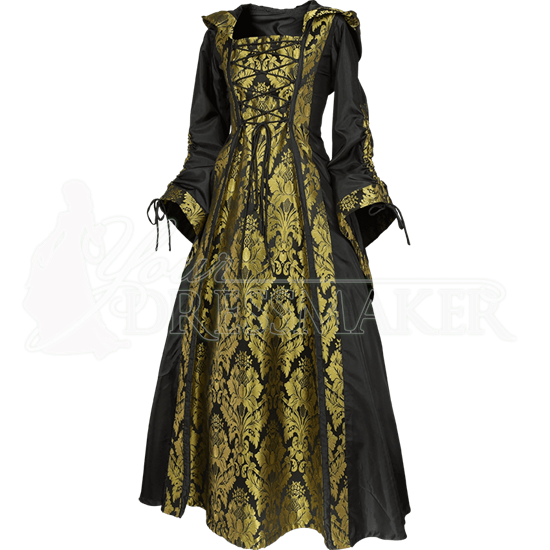 Alluring Damsel Dress with Hood - Black with Gold - MCI-624 by Medieval ...