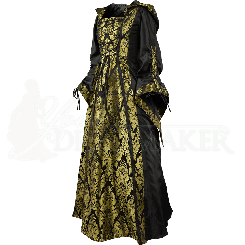 Alluring Damsel Dress with Hood - Black with Gold - MCI-624 by Medieval ...