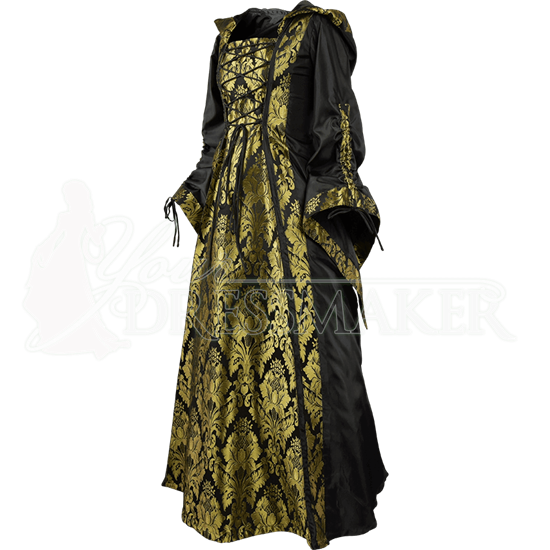 Alluring Damsel Dress with Hood - Black with Gold - MCI-624 by Medieval ...