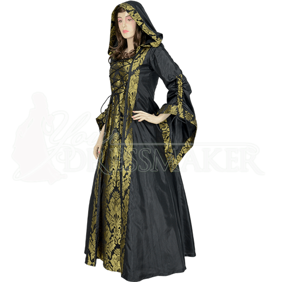 Alluring Damsel Dress with Hood - Black with Gold - MCI-624 by Medieval ...