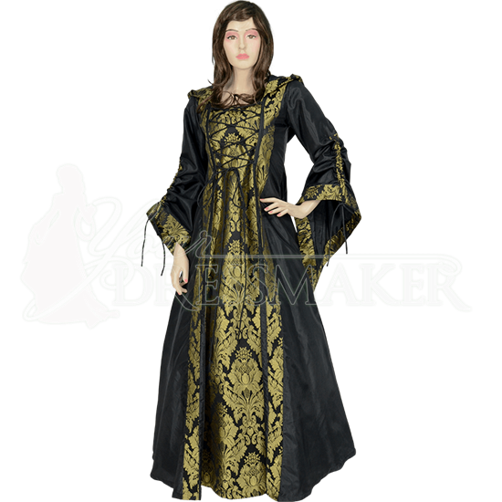 Alluring Damsel Dress with Hood - Black with Gold - MCI-624 by Medieval ...